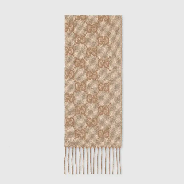 Gucci Gg Cashmere Lamé Scarf Wool - White
