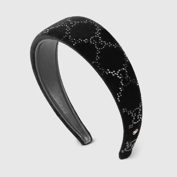 Gucci Velvet Headband With Gg Crystals