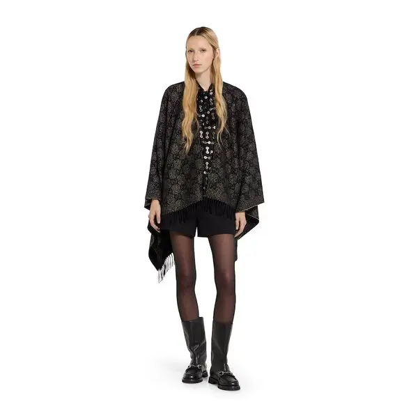 Gucci Gg Cashmere Lamé Cape - Black