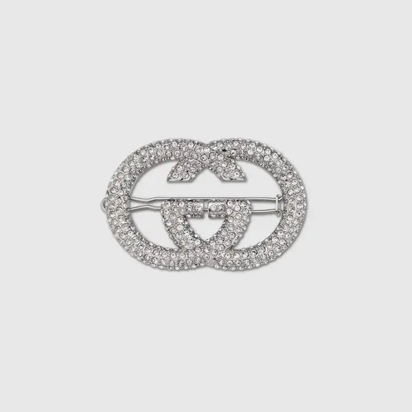 Gucci Interlocking G Hair Clip With Crystals - Silver