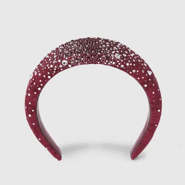 Gucci Gg Canvas Headband With Crystals - Bordeaux