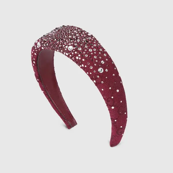 Gucci Gg Canvas Headband With Crystals - Bordeaux