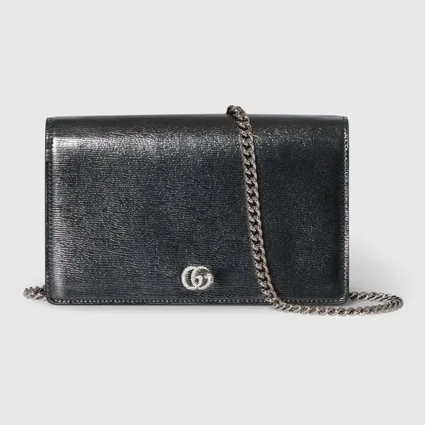 Gucci Bi-color Gg Marmont Wallet On Chain Leather - Grey
