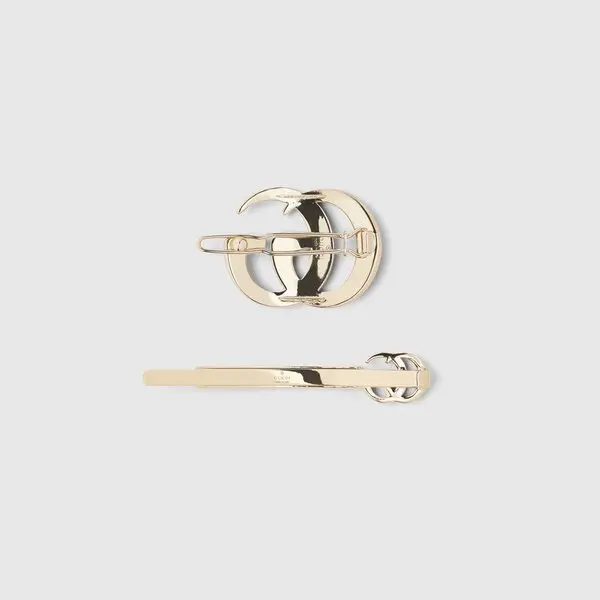 Gucci Double G Hair Slide Set With Crystals - Pink
