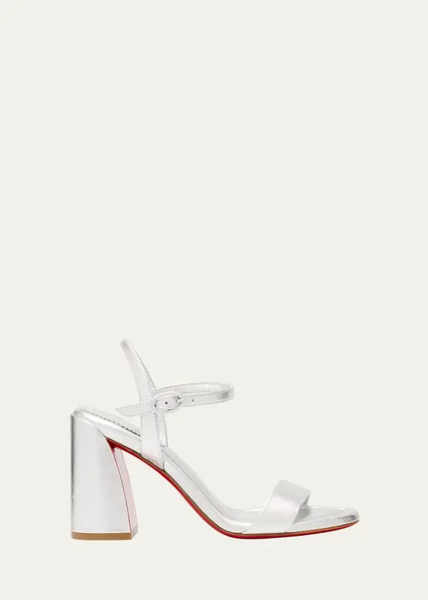 CHRISTIAN LOUBOUTIN 85mm Miss Jane Metallic Leather Sandals - Silver