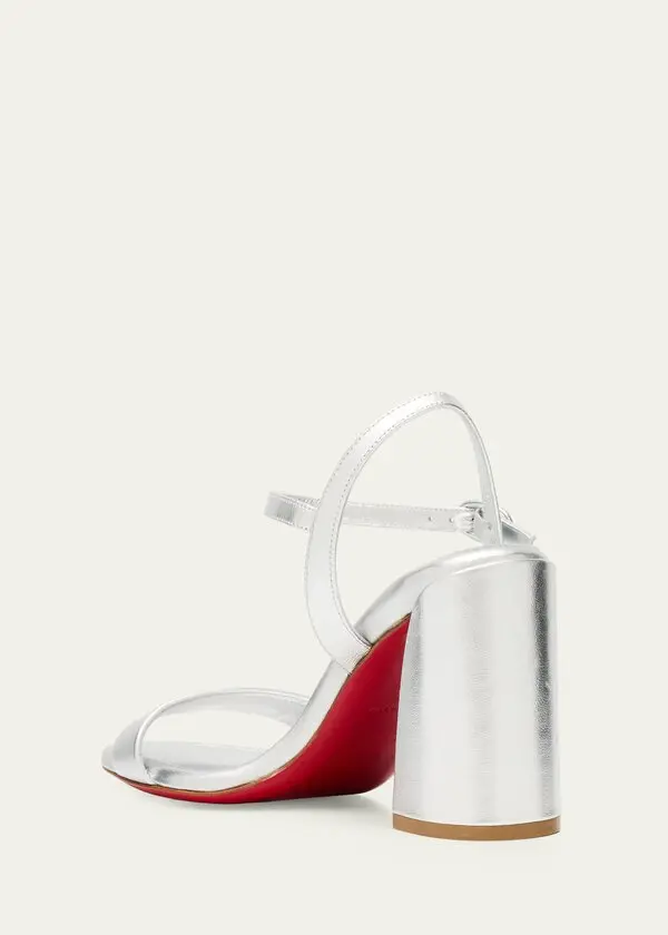 CHRISTIAN LOUBOUTIN 85mm Miss Jane Metallic Leather Sandals - Silver