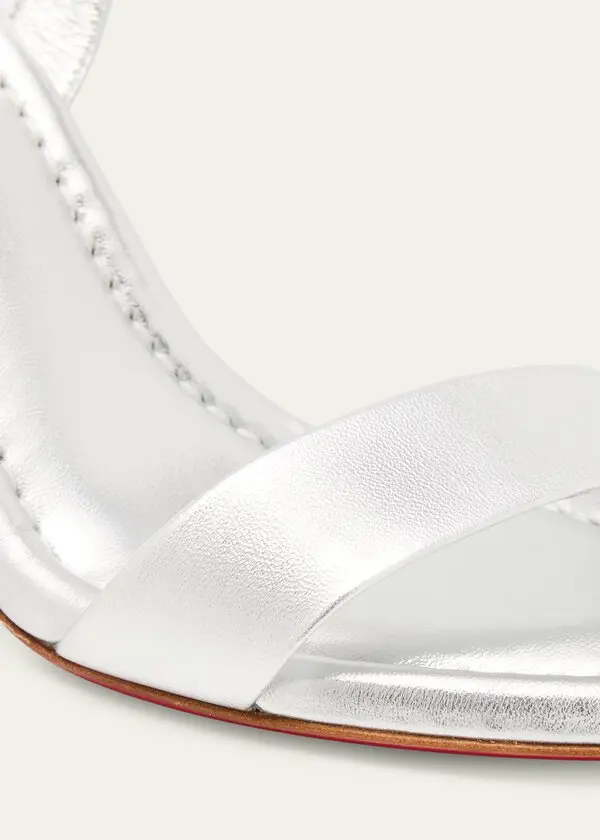 CHRISTIAN LOUBOUTIN 85mm Miss Jane Metallic Leather Sandals - Silver