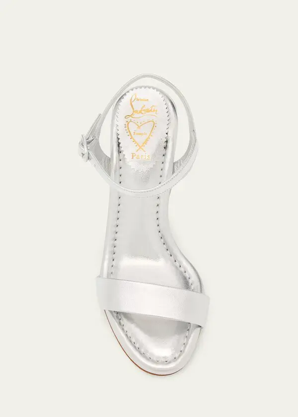CHRISTIAN LOUBOUTIN 85mm Miss Jane Metallic Leather Sandals - Silver