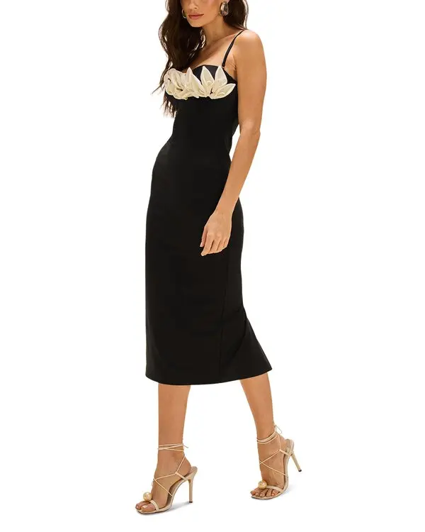 patbo flower applique midi dress Selene Mesh Flower Applique Midi Dress  PatBO