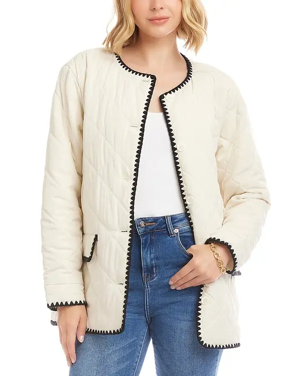 Karen Kane Edge Stitch Quilted Jacket - Cream/ Black