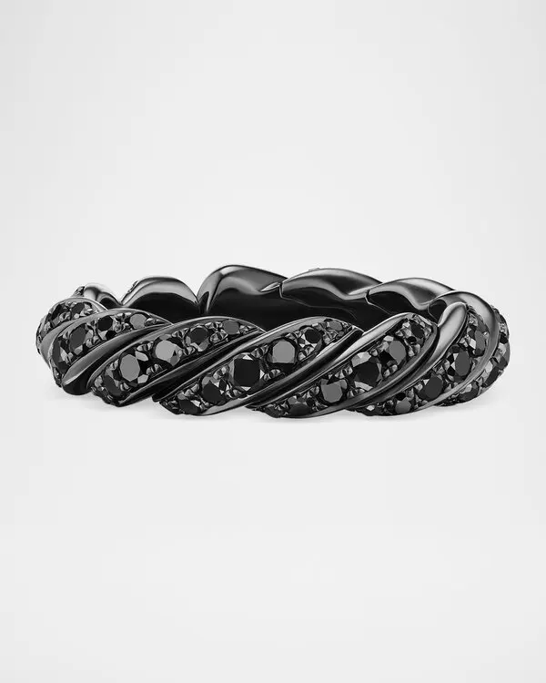 David Yurman Sculpted Cable Band Ring With Black Diamonds - Blakc Rhodium