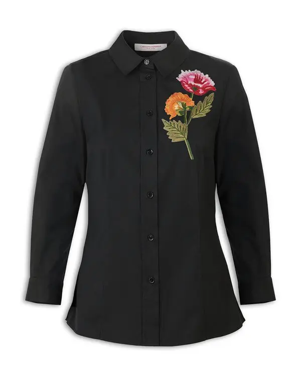 Carolina Herrera Embellished Floral Cotton Blend Button-down Shirt