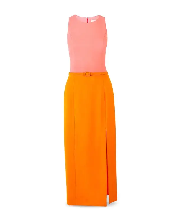 Carolina Herrera Sleeveless Crewneck Midi Dress - Tiger Lily Multi