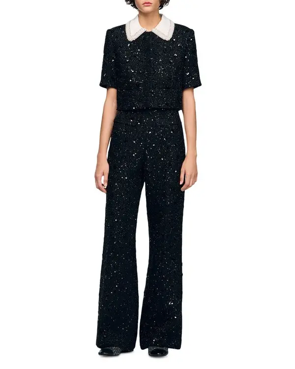 Sandro Bennett Rhinestone Tweed Pants