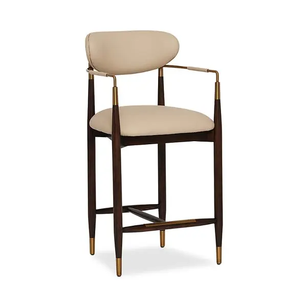 INTERLUDE HOME Cidra Counter Stool - Classic Walnut/satin Brass/cream Latte