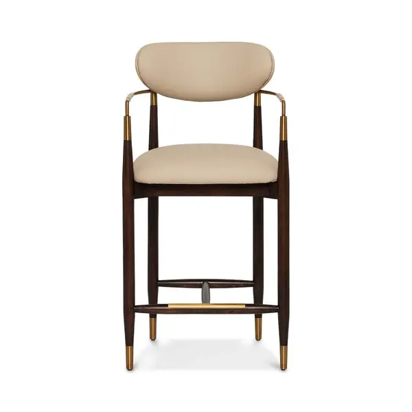 INTERLUDE HOME Cidra Counter Stool - Classic Walnut/satin Brass/cream Latte