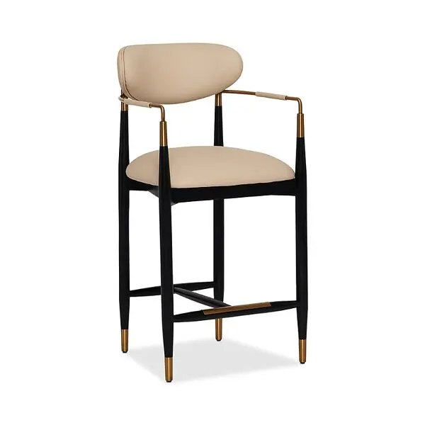 INTERLUDE HOME Cidra Counter Stool - Matte Black/satin Brass/cream Latte