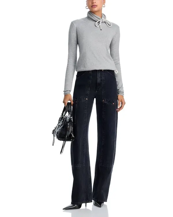 AREA Crystal Knot Turtleneck Sweater