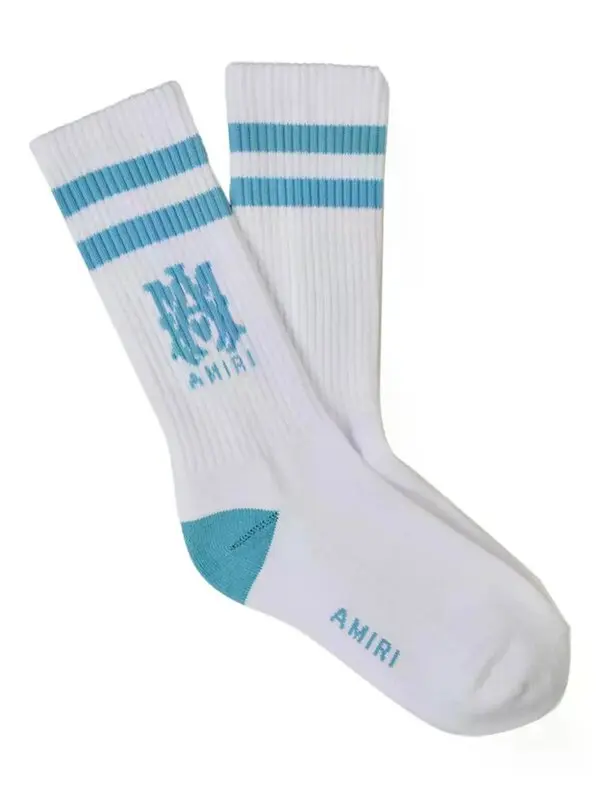 Amiri Logo-intarsia Striped Socks - White