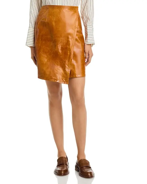 Co Leather Wrap Skirt - Cognac