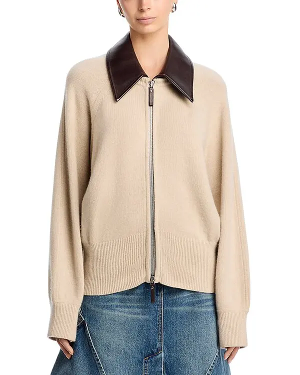 Brandon Maxwell Conrad Cashmere Zippered Jacket - Oatmeal/brown