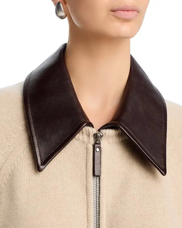 Brandon Maxwell Conrad Cashmere Zippered Jacket - Oatmeal/brown