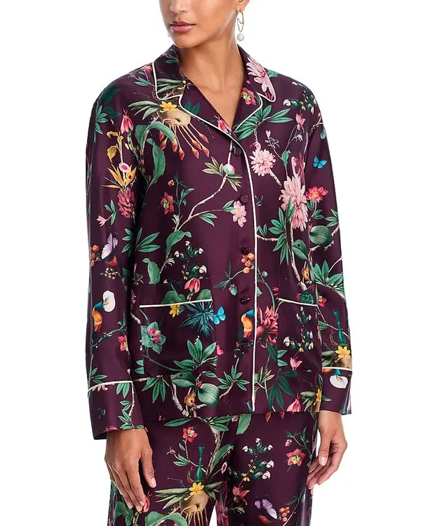 La DoubleJ Silk Pajama Shirt - Flora Red
