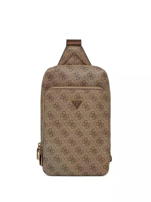 Guess Monogrammed Zip Messenger Bag - Brown