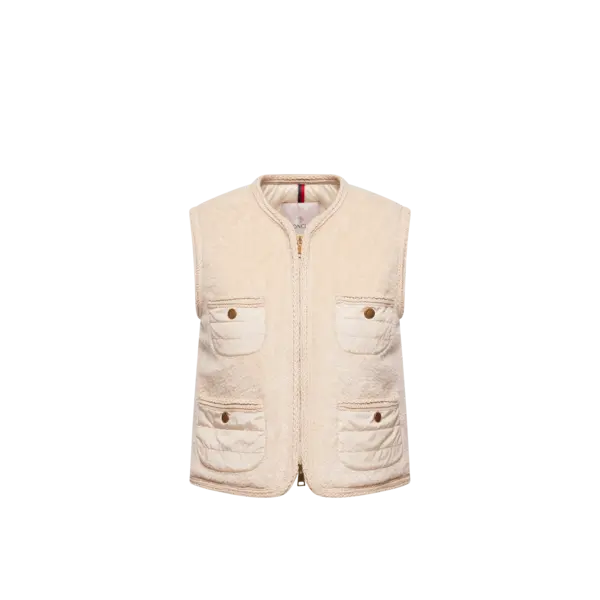 Moncler Mimosas Braided Trim Teddy Down Vest - White