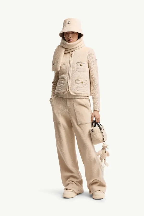 Moncler Mimosas Braided Trim Teddy Down Vest - White