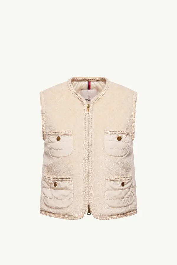 Moncler Mimosas Braided Trim Teddy Down Vest - White