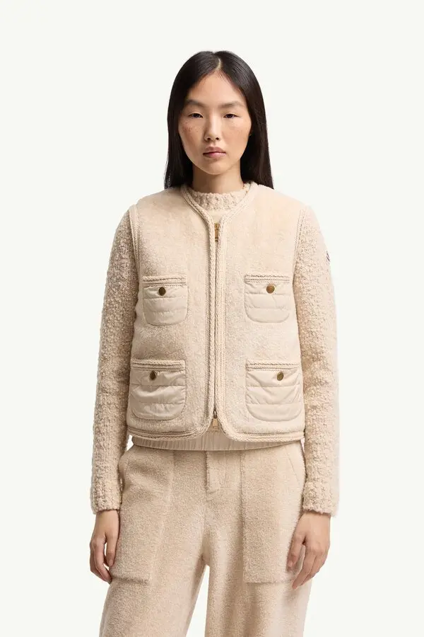 Moncler Mimosas Braided Trim Teddy Down Vest - White