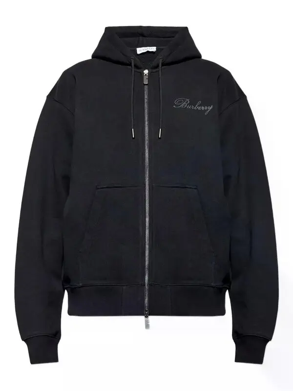 Burberry Logo Zip-up Hoodie - Black