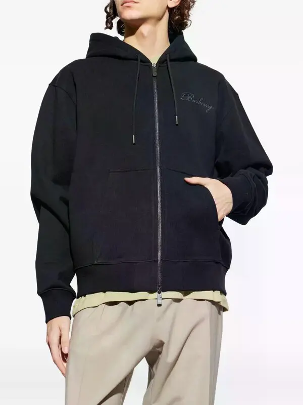Burberry Logo Zip-up Hoodie - Black