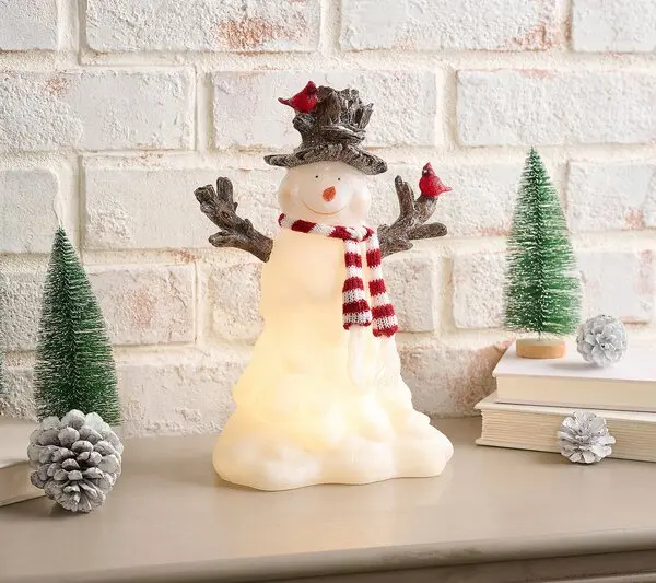 VALERIE PARR HILL As Is 11.5' Illuminated Melting Snowman With Cardinal - One-color