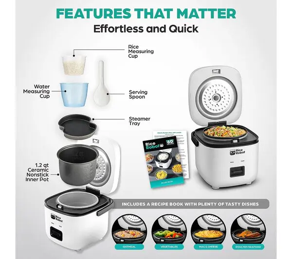RICE ROBOT 1l Space Saving Ceramic Nonstick Ric E Cooker