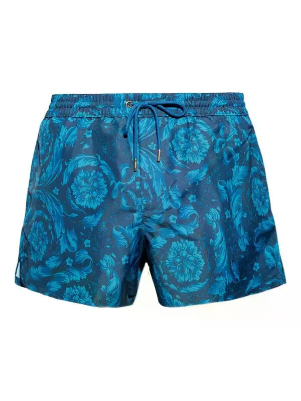 Versace Floral-motif Drawstring Swim Shorts - Blue
