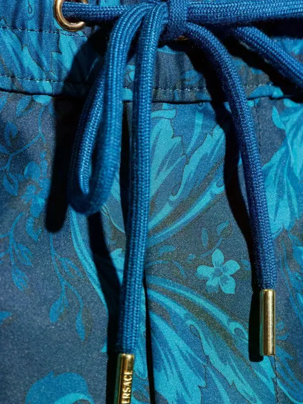 Versace Floral-motif Drawstring Swim Shorts - Blue