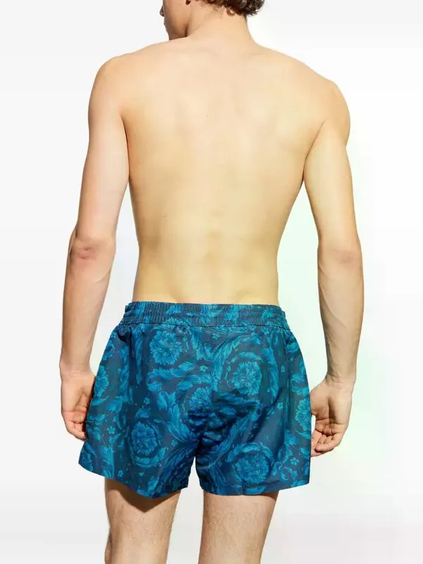 Versace Floral-motif Drawstring Swim Shorts - Blue