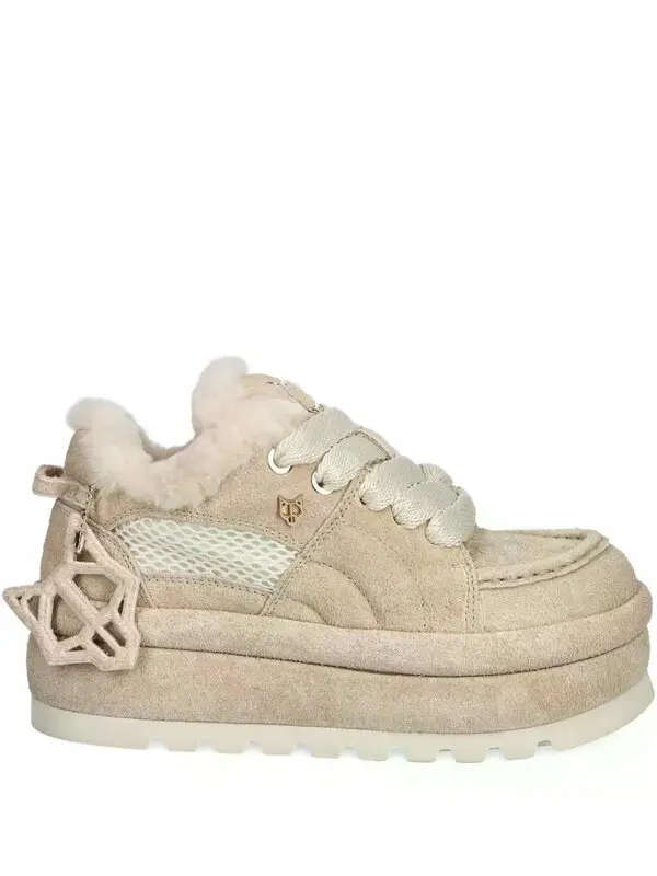 NAKED WOLFE Beau Shearling Platform Sneakers - Neutrals