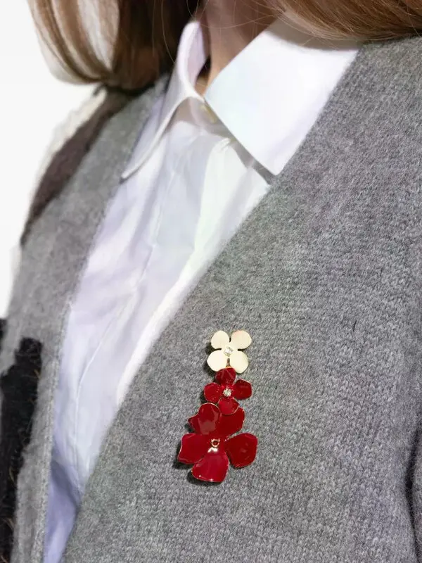 Marni Triple Enamel Flower Brooch With Rhinestones