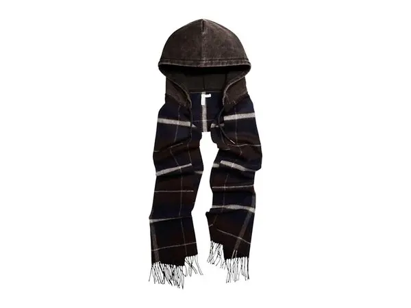 H&m X Glenn Martens Hooded Wool Scarf - Dark Blue/plaid
