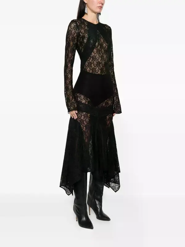 Attico Lace Asymmetric-hem Midi Dress - Black