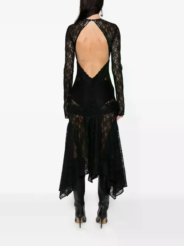 Attico Lace Asymmetric-hem Midi Dress - Black