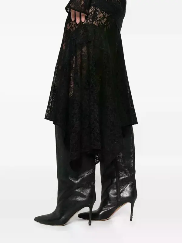 Attico Lace Asymmetric-hem Midi Dress - Black