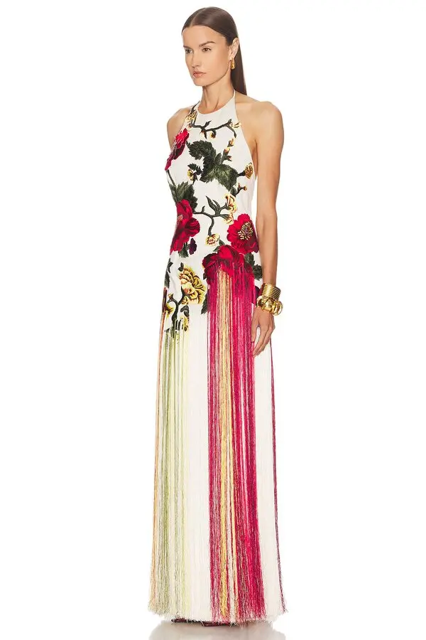 Oscar De La Renta Halter Neck Embroidered Gown