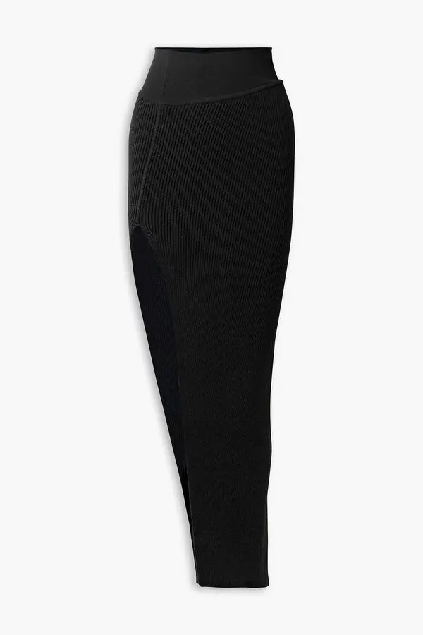 Rick Owens Asymmetric Ribbed Maxi Skirt - Black