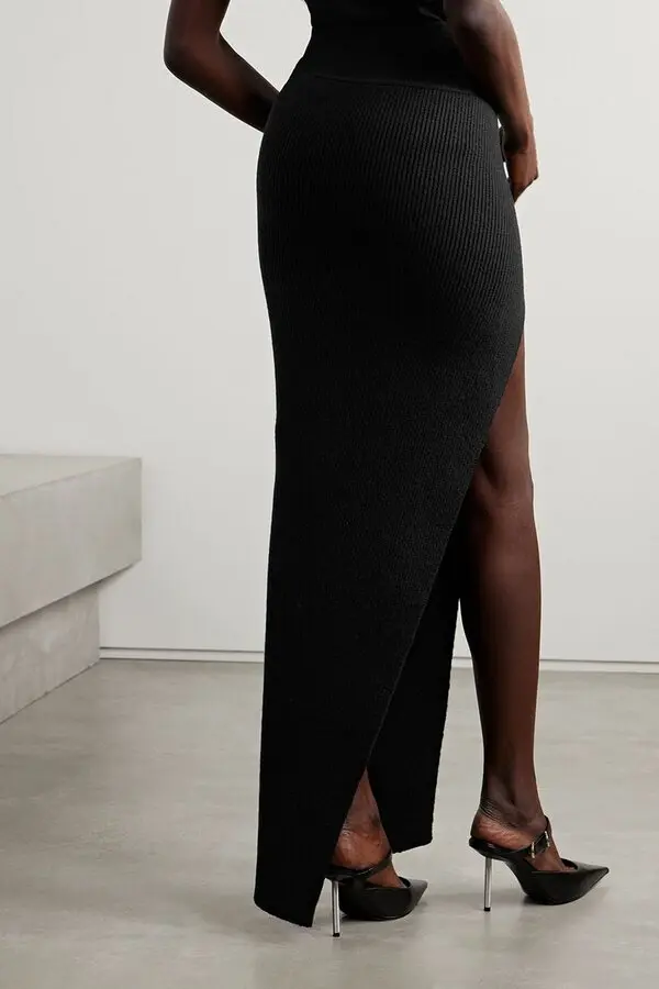 Rick Owens Asymmetric Ribbed Maxi Skirt - Black