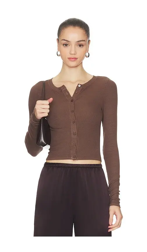 Enza Costa Silk Rib Essential Cropped Cardigan