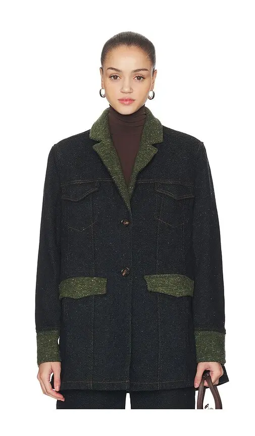GANNI Melange Twill Denim Oversized Blazer